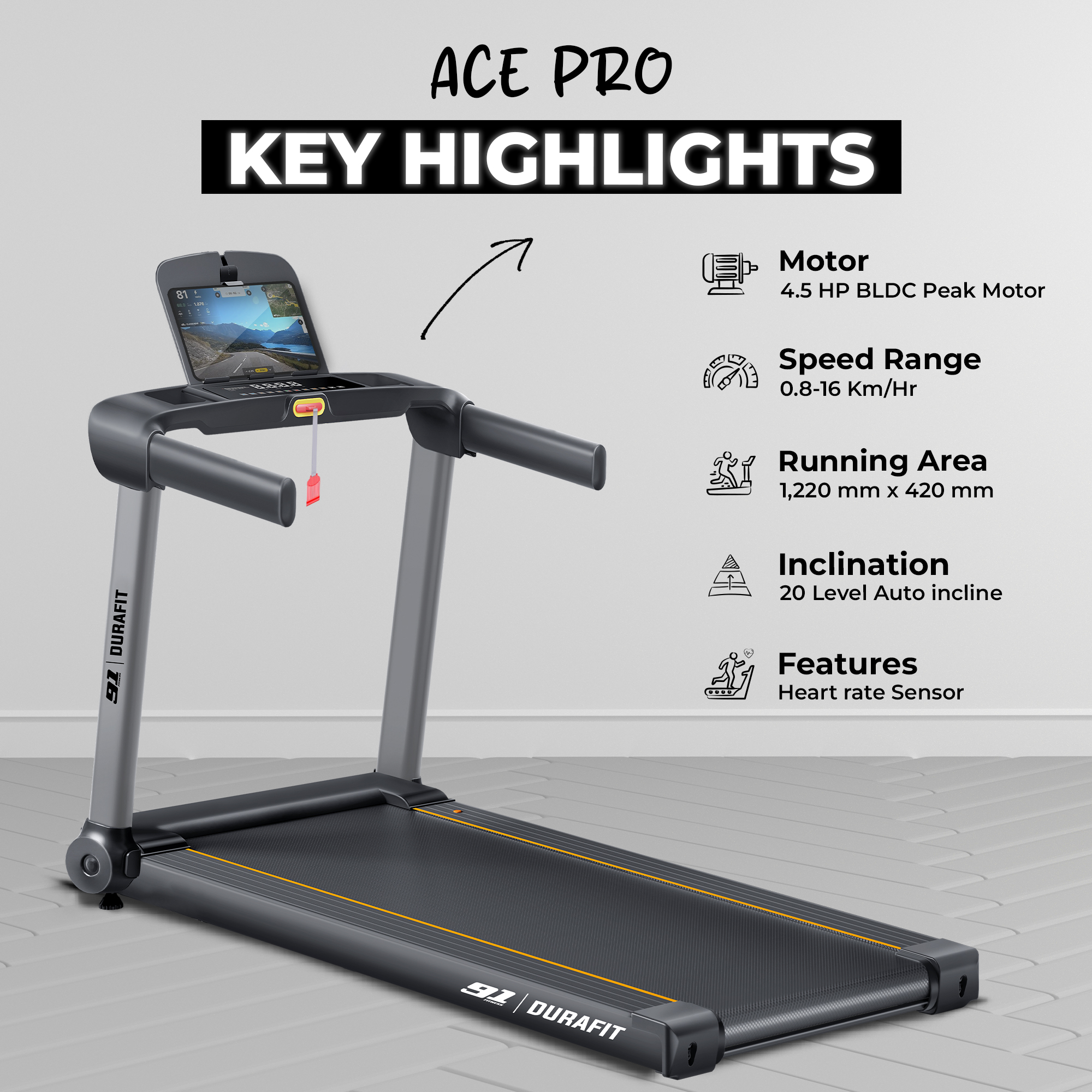 Buy Ace Pro Single Function Treadmill by 91Fitness Online | 91 X ...